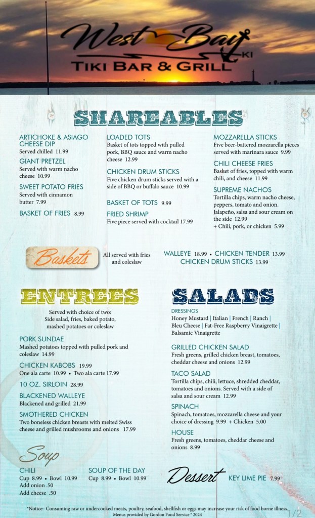MENU – West Bay – Kelleys Island